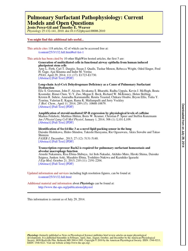 Pulmonary Surfactant Pathophysiology - Current Models and Open ...