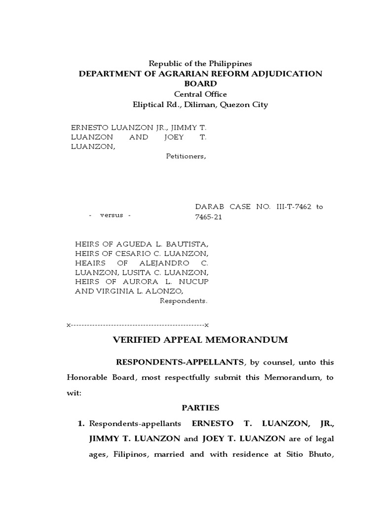 Appeal Memorandum Luanzon | PDF | Lawsuit | Pleading