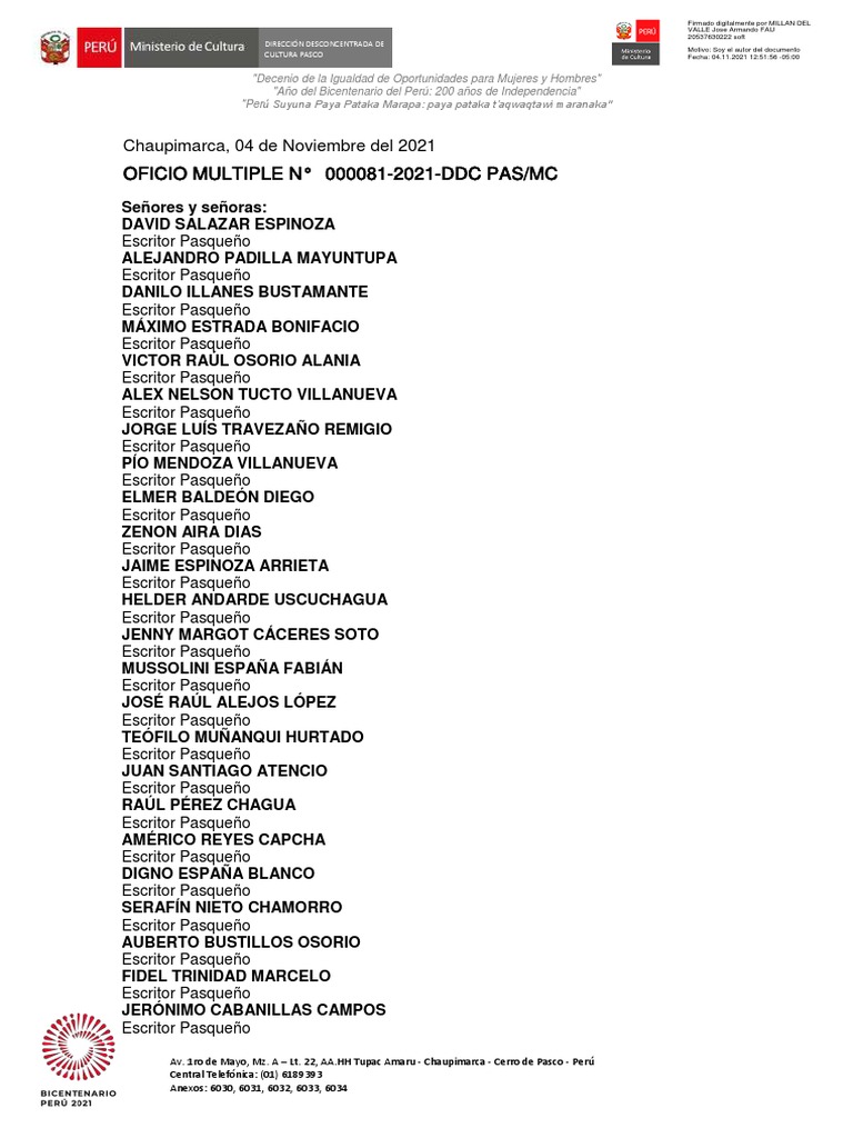 Oficio Multiple-000081-2021-Ddc Pas | PDF | Andes | América del Sur