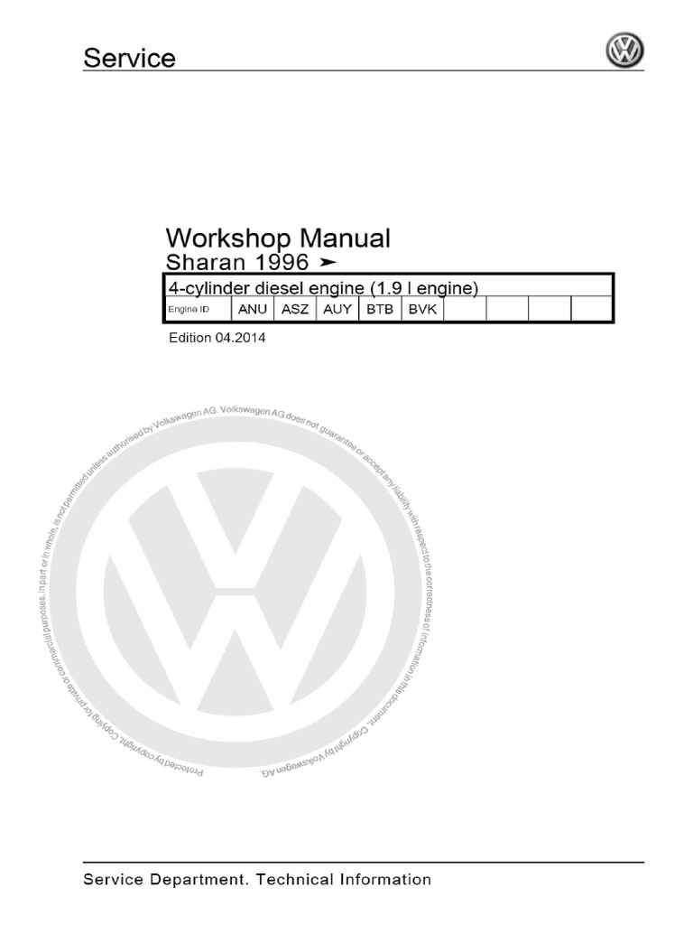 VW Sharan 1995-2010 - 4-Cylinder Diesel Engine (1.9l Engine) ANU ASZ ...