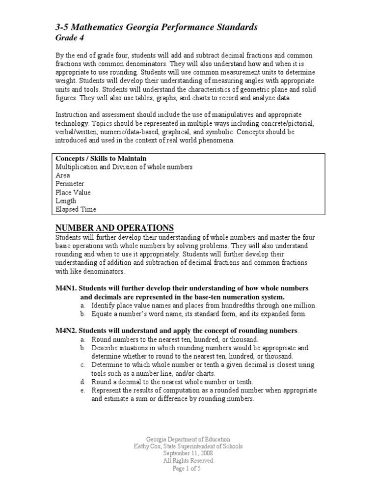 3-5 Mathematics Georgia Performance Standards: Grade 4 | PDF | Division ...
