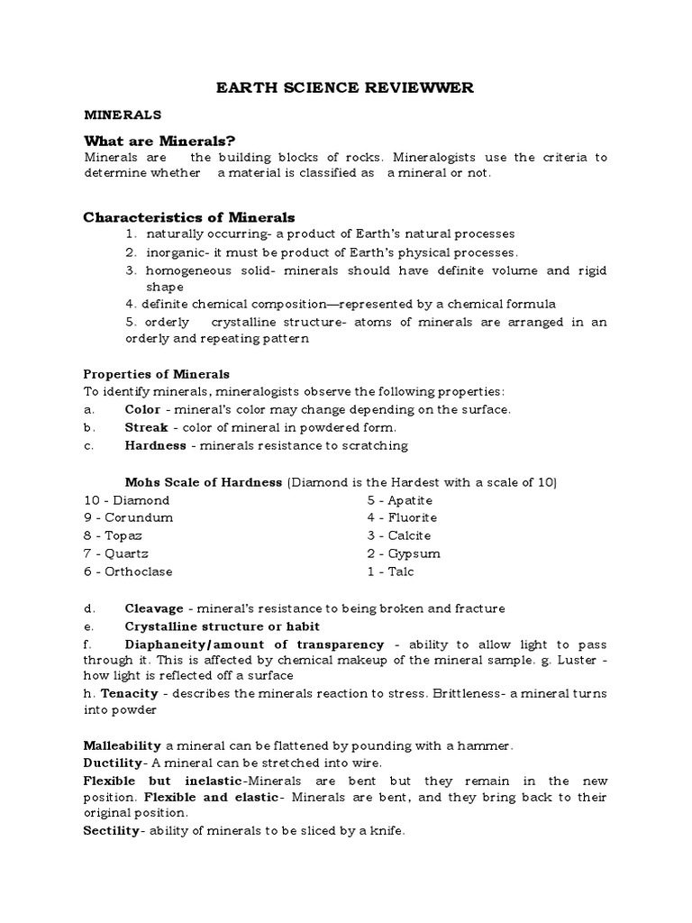 Earth Science Reviewer (G-12) | PDF | Rock (Geology) | Magma