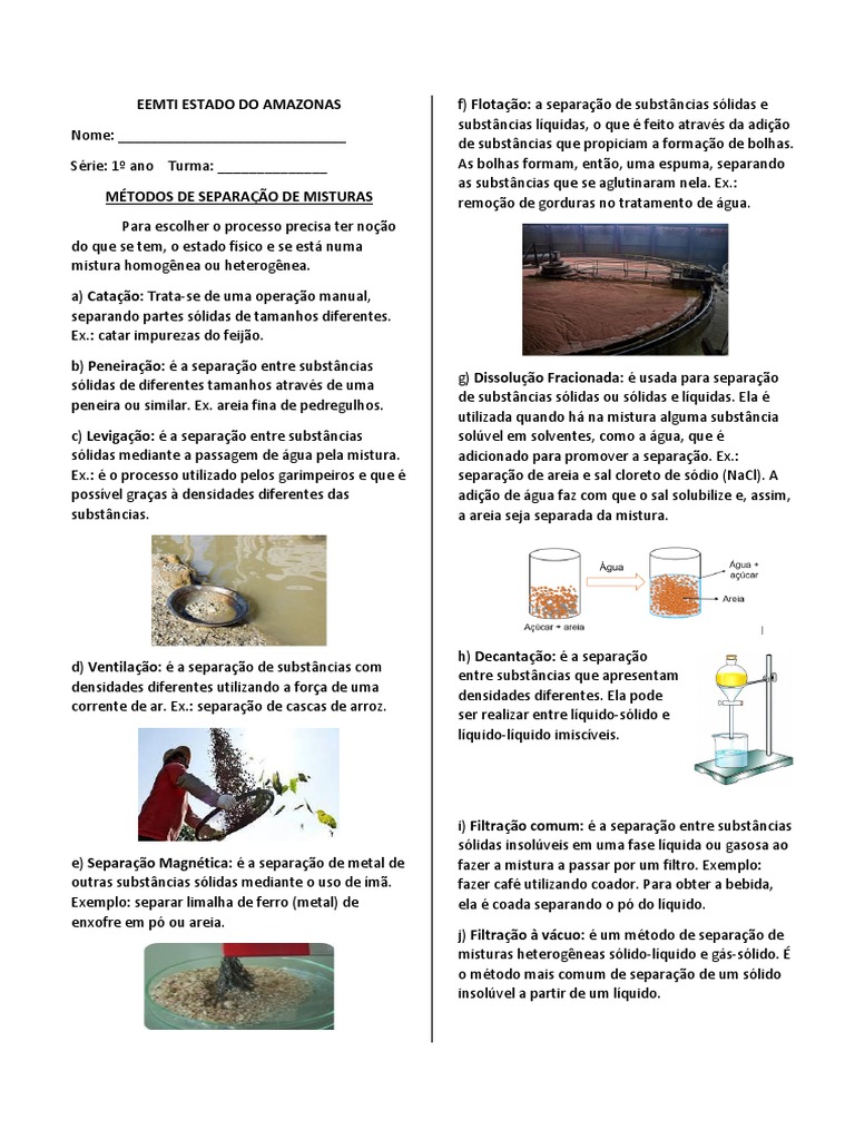 18-Métodos de Separação de Misturas | PDF | Materiais | Química Física