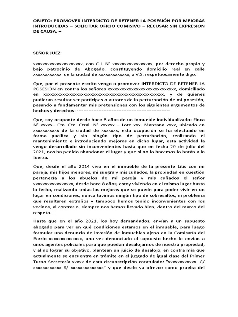 Interdicto para Retener Posesión | PDF | Esfera pública | Separación de ...