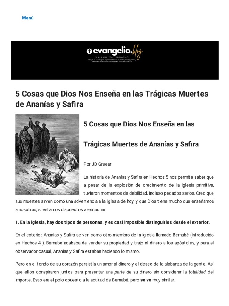 5 Cosas Que Dios Nos Enseña en Las Trágicas Muertes de Ananías y Safira ...