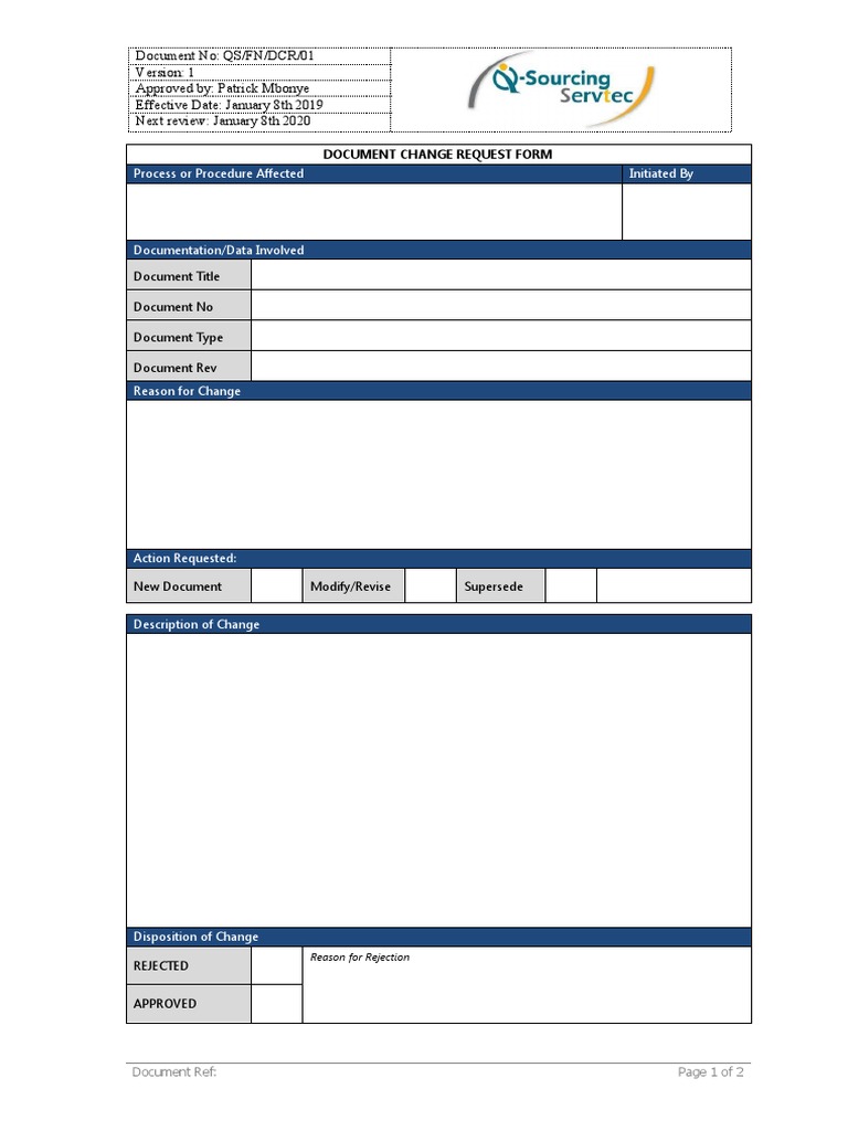 Document Change Request Form | PDF