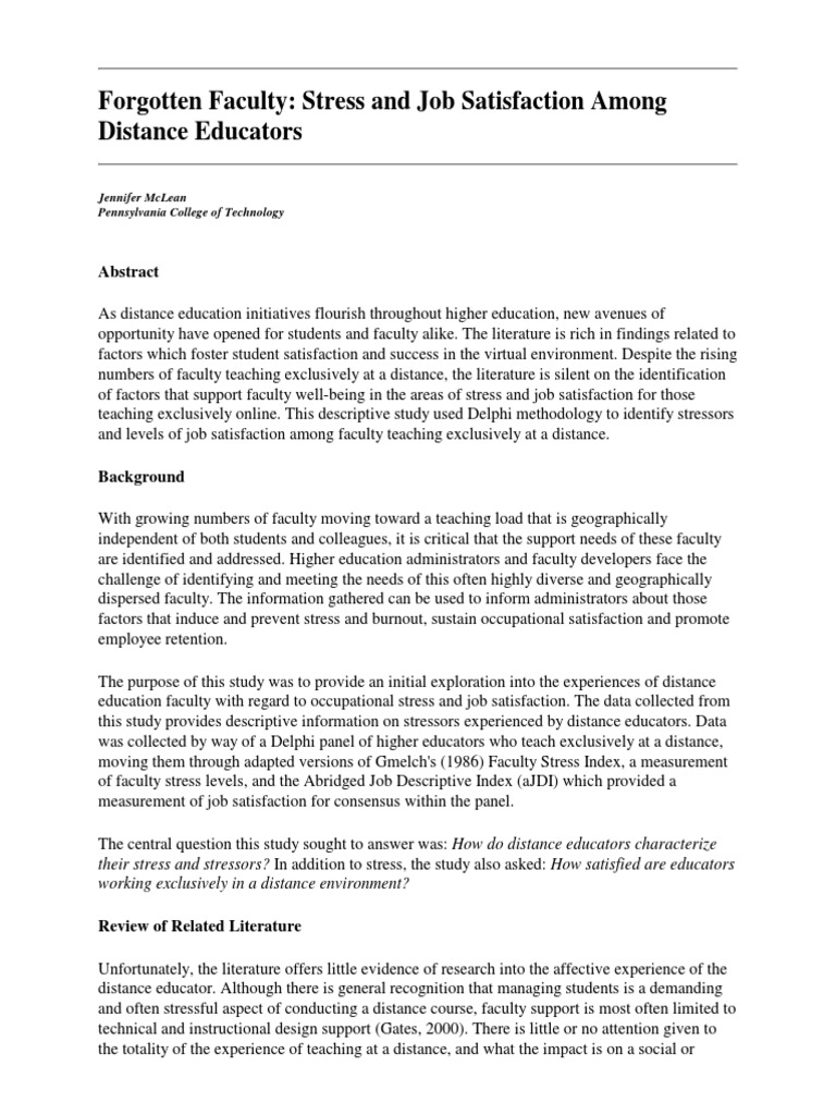 Forgotten Faculty - Stress and Job Satisfaction Among Distance ...