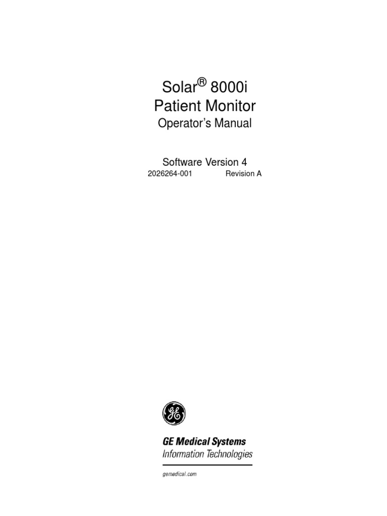 GE Solar 8000i ECG - User Manual | PDF