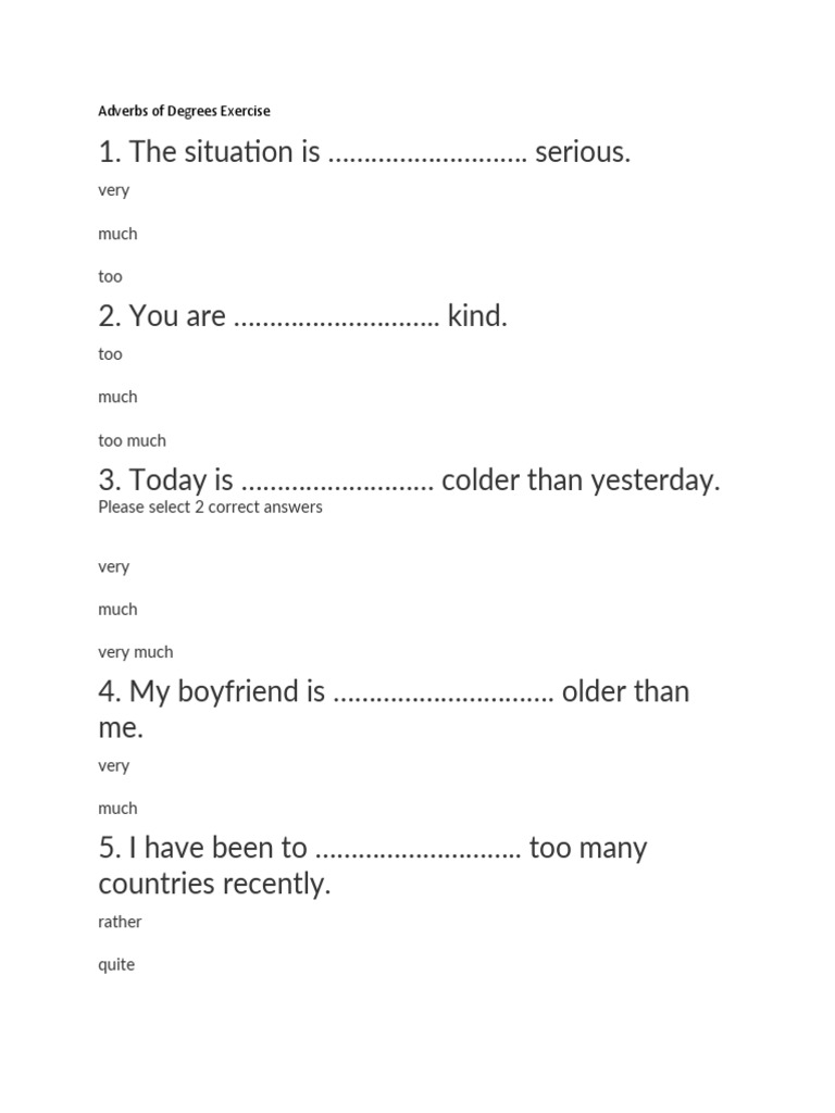 Adverbs of Degree Exercise Guide | PDF | Career & Growth | Self-Improvement