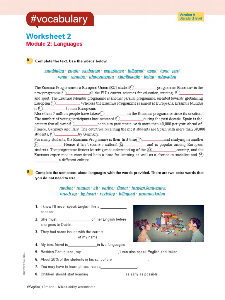 Eng10 Mixed Ability Vocabulary Worksheet2 | PDF | English Language | Linguistics