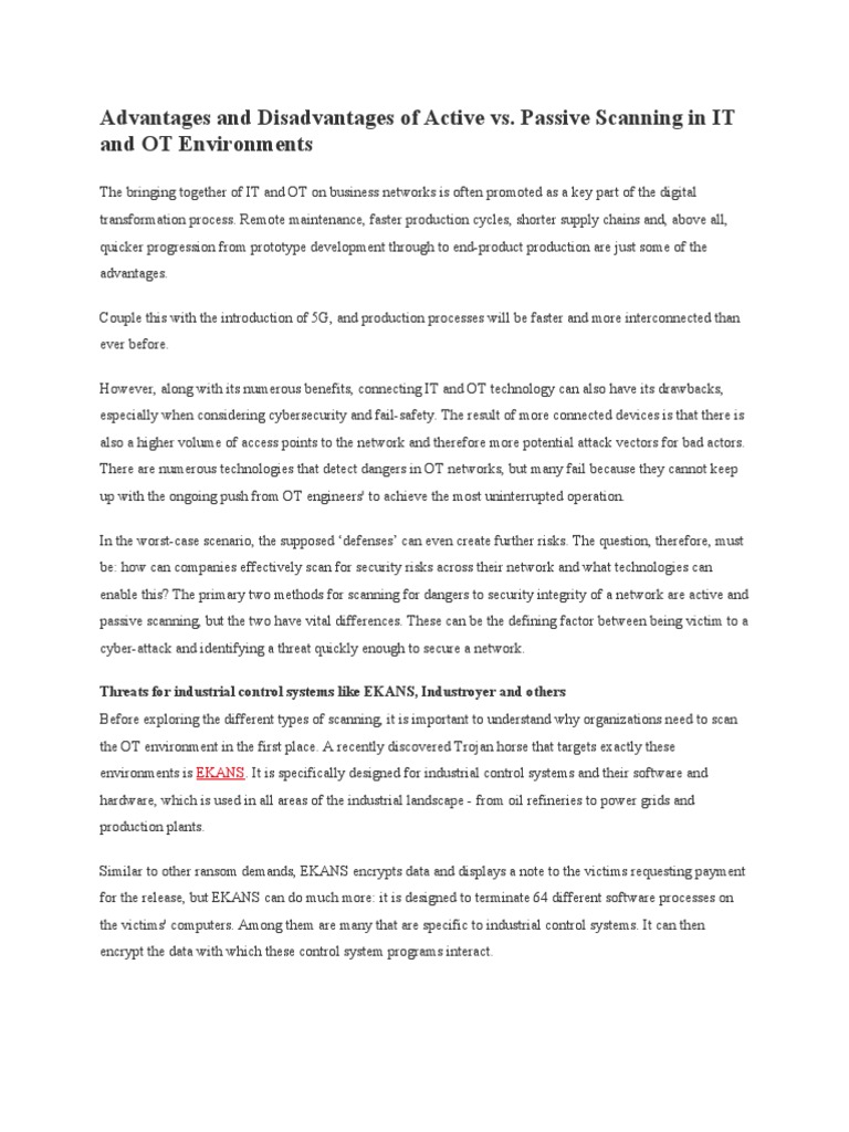 Advantages and Disadvantages of Active vs. Passive Scanning in IT and ...