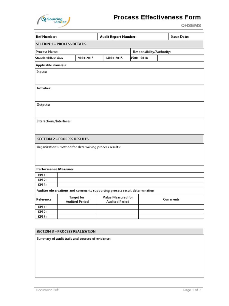 52 Process Effectiveness Assessment Form | PDF