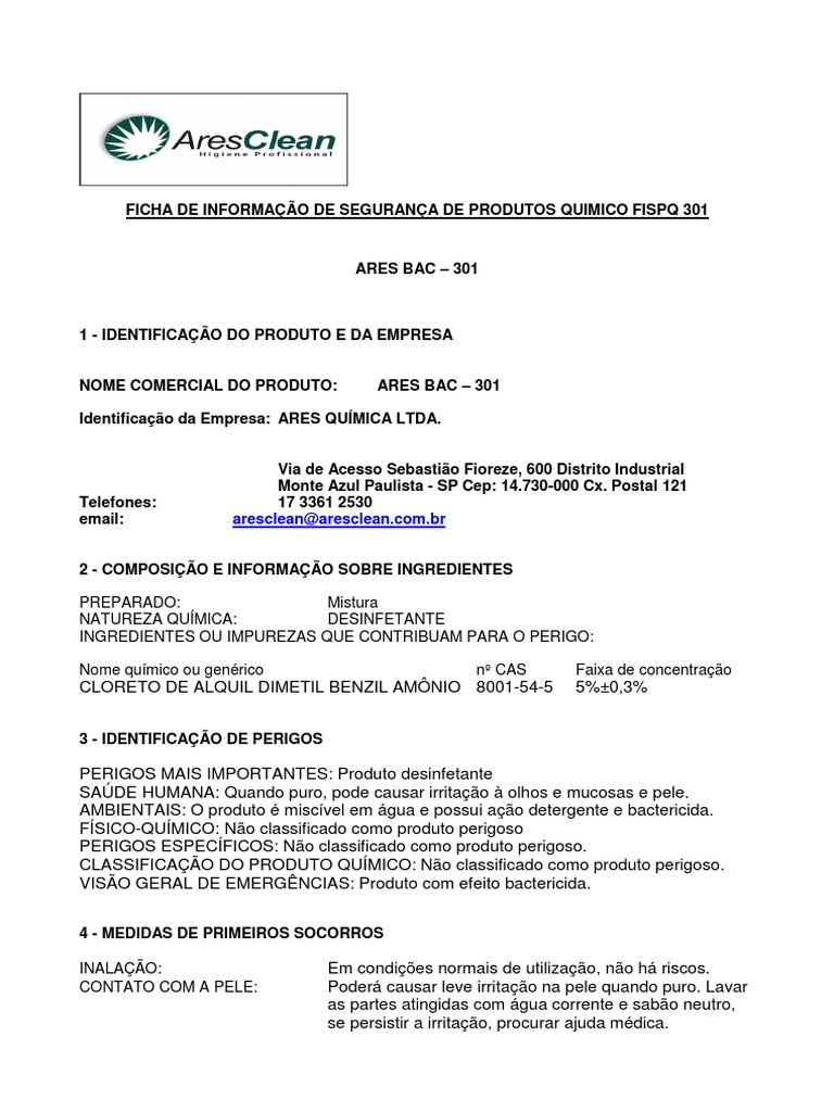 Fispq Ares Bac - 301 (1) Alquil | PDF | Embalagem e rotulagem ...