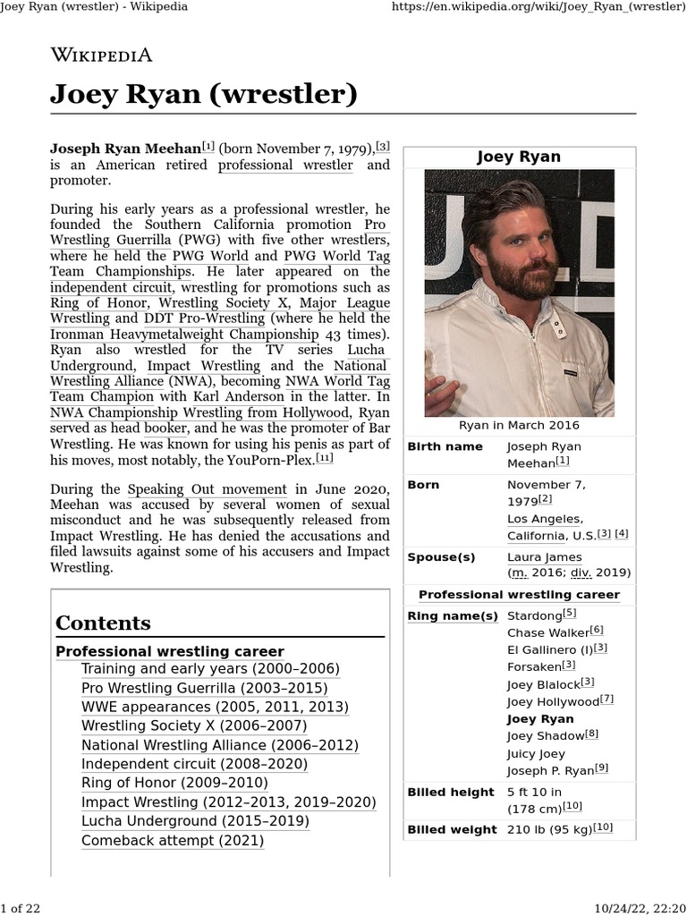 Joey Ryan (Wrestler) - Wikipedia | PDF | Professional Wrestling ...