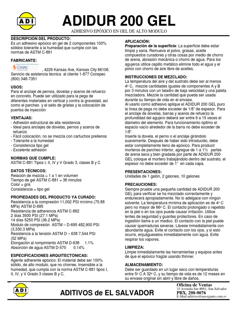 10 - Adidur 200 Gel | PDF | Hormigón | Física Aplicada e Interdisciplinaria