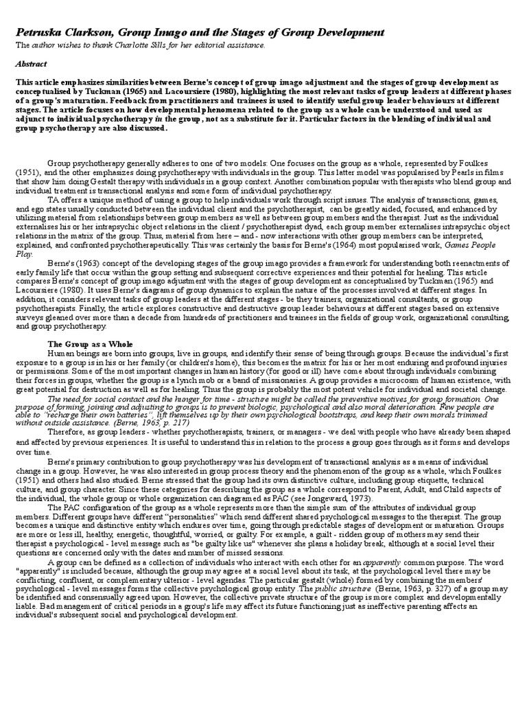 Group Imago & Development Stages | PDF | Psychotherapy | Leadership