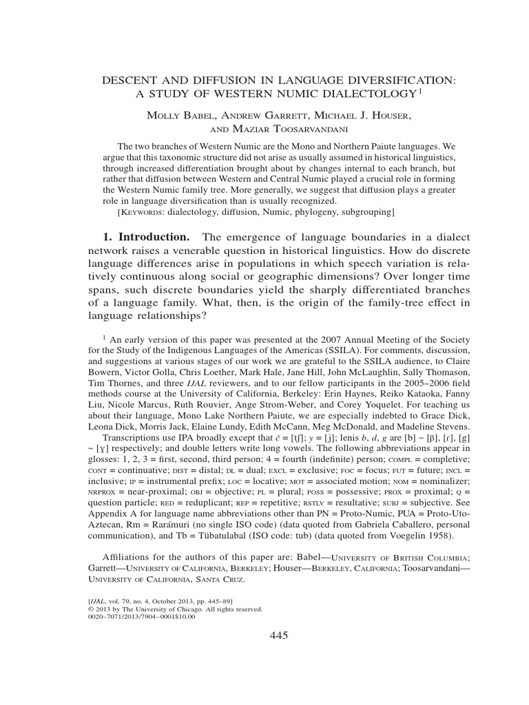BABEL Et Al. - 2013 - Descent and Diffusion in Language Diversification ...