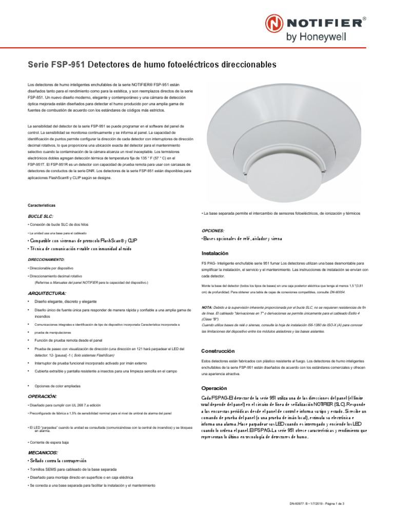 Detector de Humo FSP 951 Notifier | PDF | Diodo emisor de luz ...