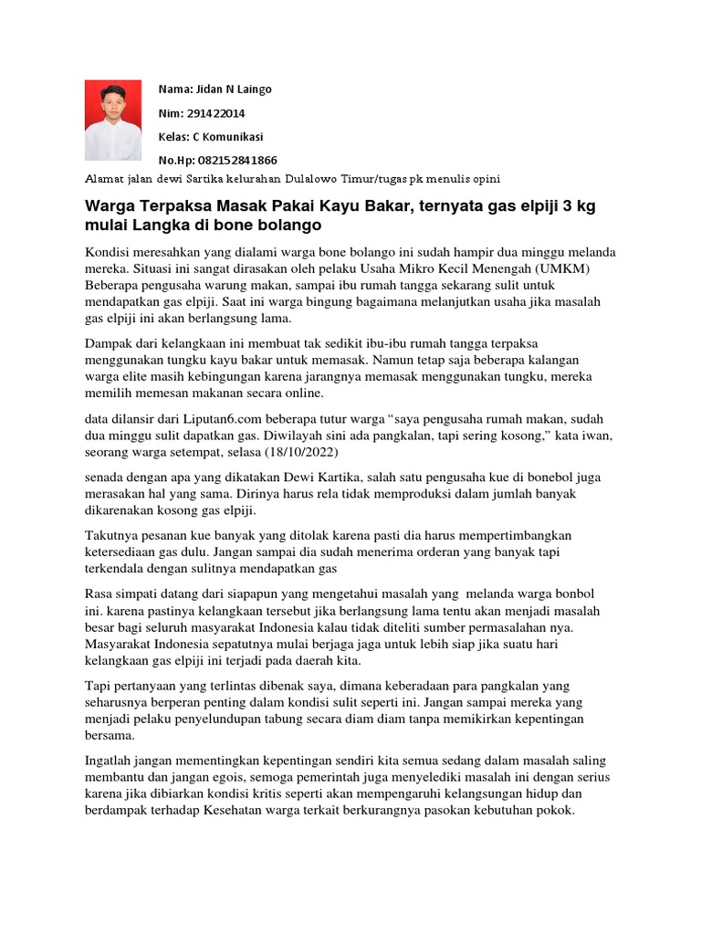 Jidan N Laingo Penulisan Kreatif Tugas Menulis Opini | PDF