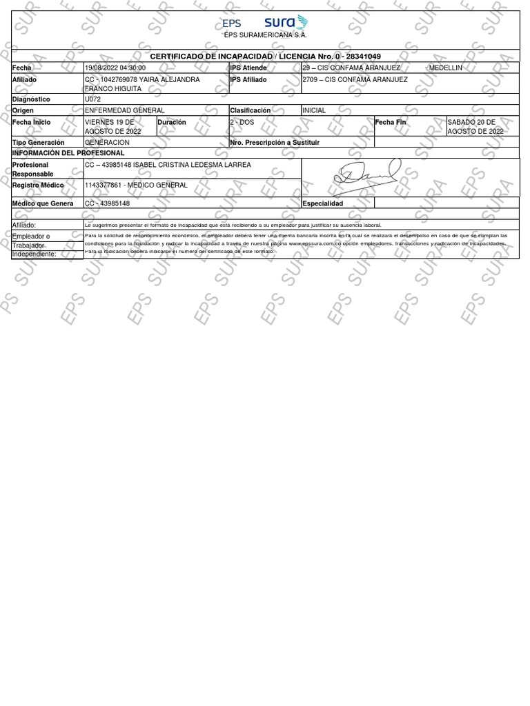 Incapacidad Sura | PDF