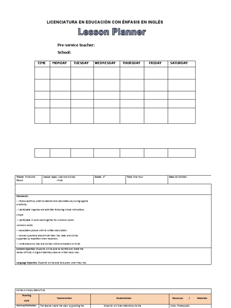 Lesson Planner (Likes and Dislike - Animal) | PDF | Flashcard | Teachers