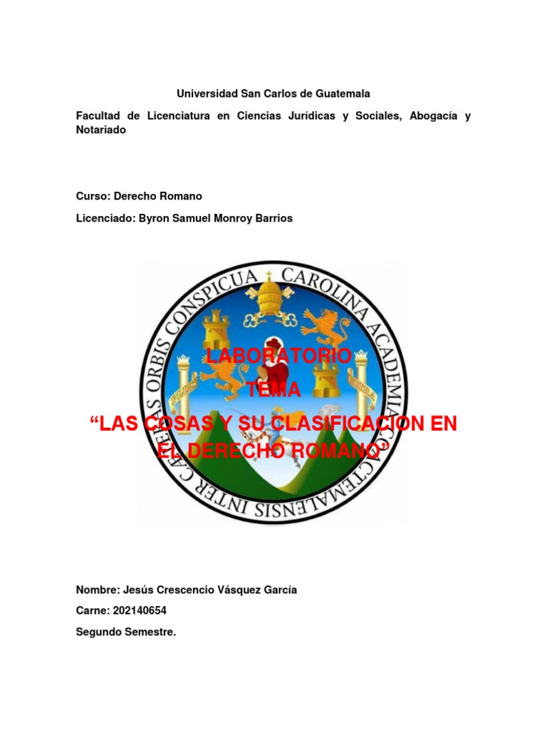 Cosas y Su Clasificacion en Derecho Romano | PDF | Palabra | Naturaleza