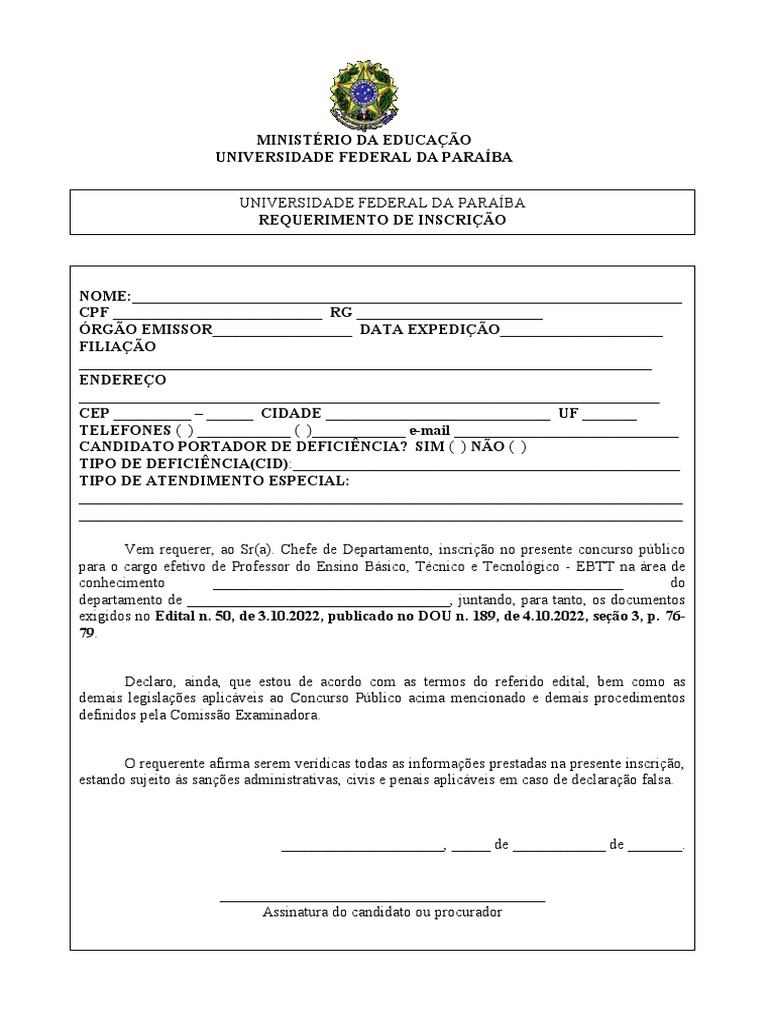 Requerimento Inscricao Concurso Publico | PDF