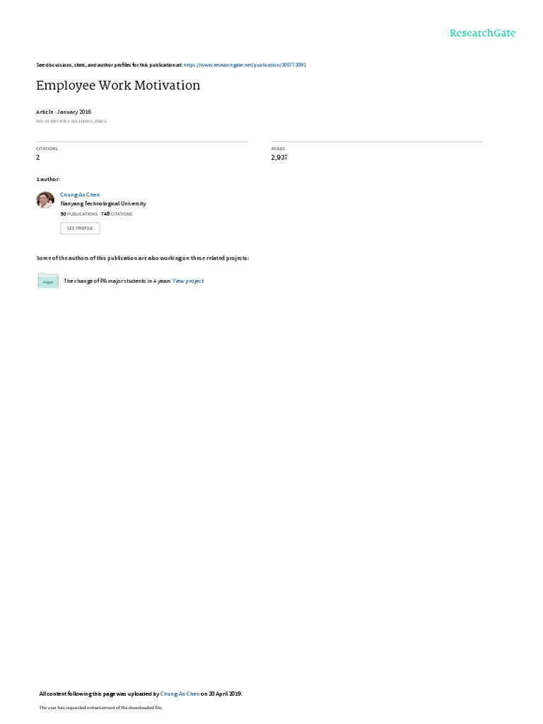 2018 Chen EmployeeWorkMotivationBookchapter | PDF | Motivational ...