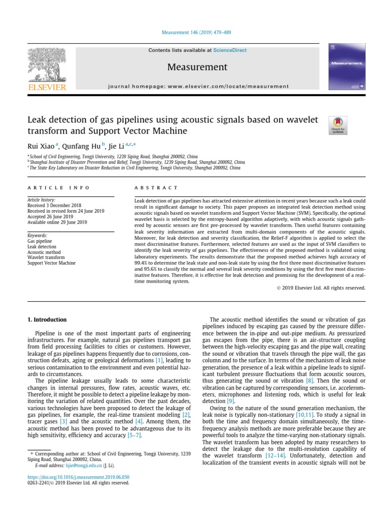 2019 - Xiao - Et Al - Leak Detection of Gas Pipelines Using Acoustic ... 2019 - Xiao - Et Al - Leak Detection of Gas Pipelines Using Acoustic ...