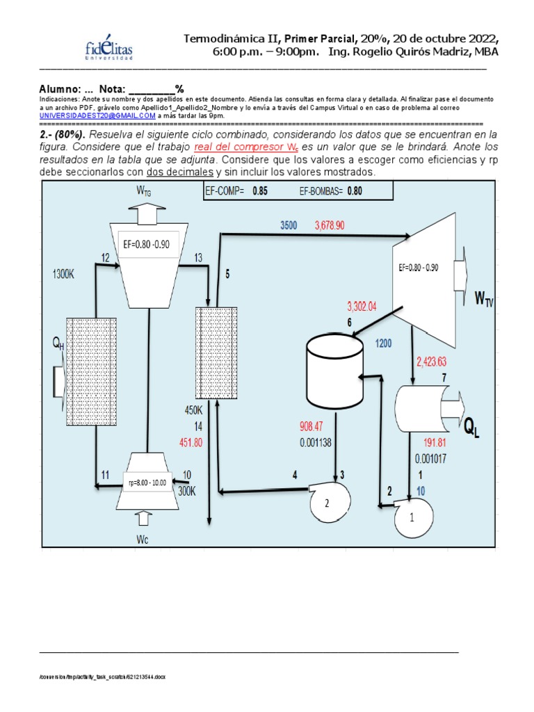 PRIMER PARCIAL - Termo2 - III2022 | PDF | Tecnología energética | Conversión de energía