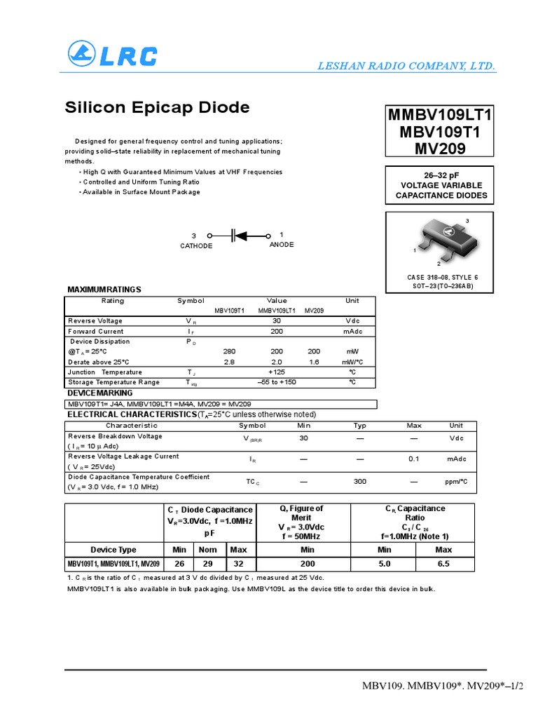 Surface Mount Voltage Variable Capacitance Diodes for Frequency Control and Tuning Applications ...