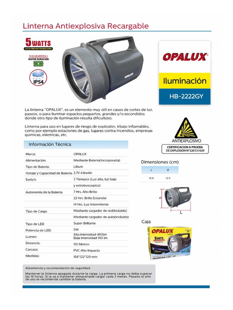 Linterna Antiexplosiva Opalux HB 2222gy 5w | PDF