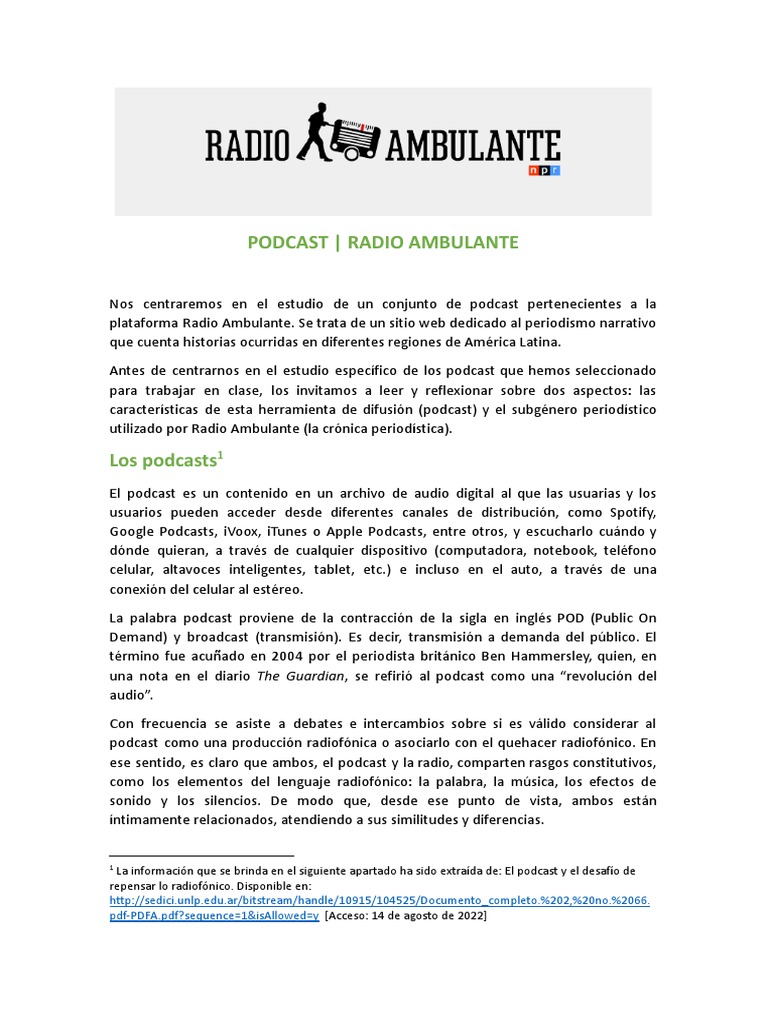 Podcast y Crónica en Radio Ambulante | PDF | Podcast | Radiodifusión