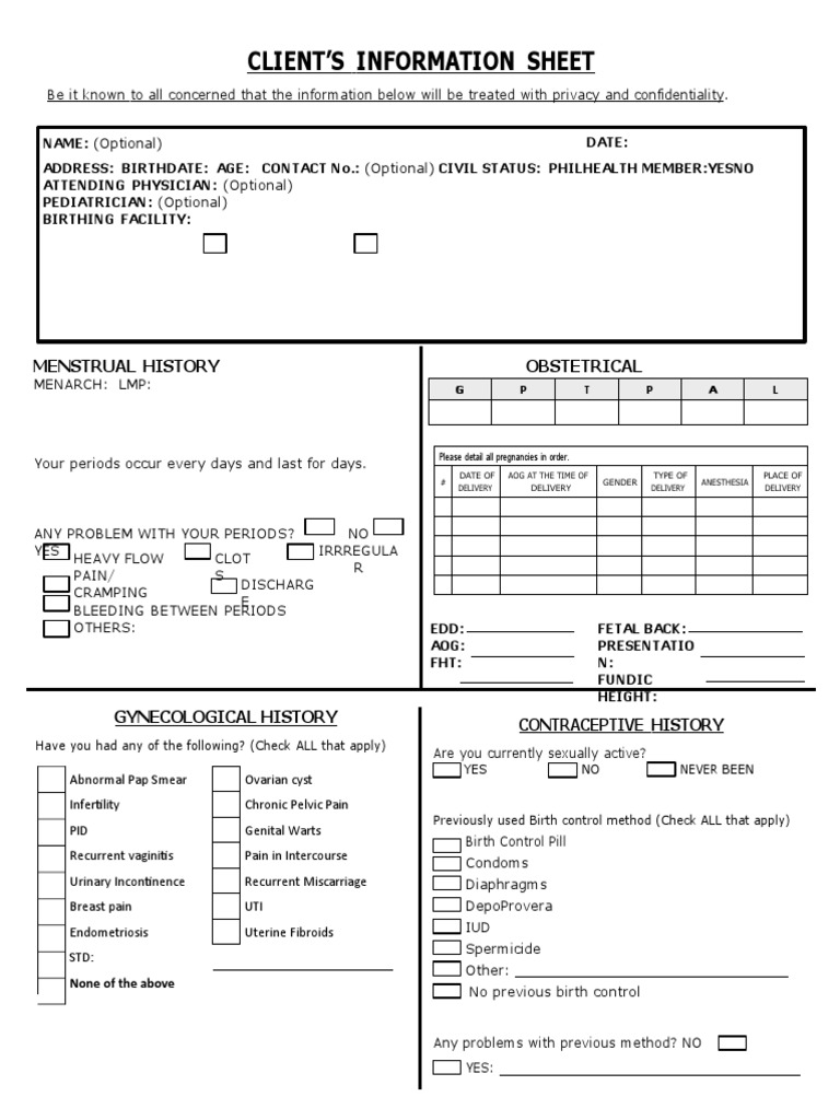 Client Information Sheet NCM107 | PDF | Birth Control | Childbirth