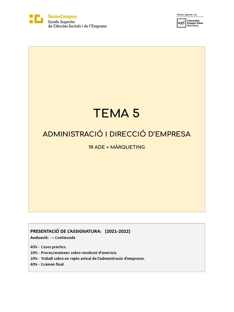 Apunts - Tema 5. La Direcció de L'empresa | PDF