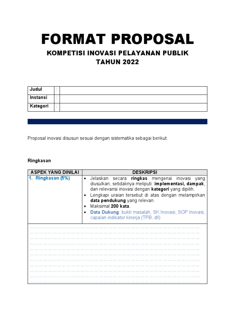 Format Proposal Inovasi Pelayanan Publik | PDF