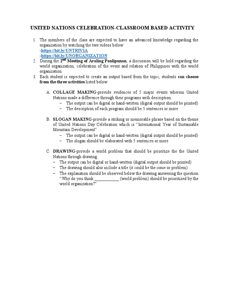 United Nations-Classroom Based Activity | PDF | Creativity | Graphics