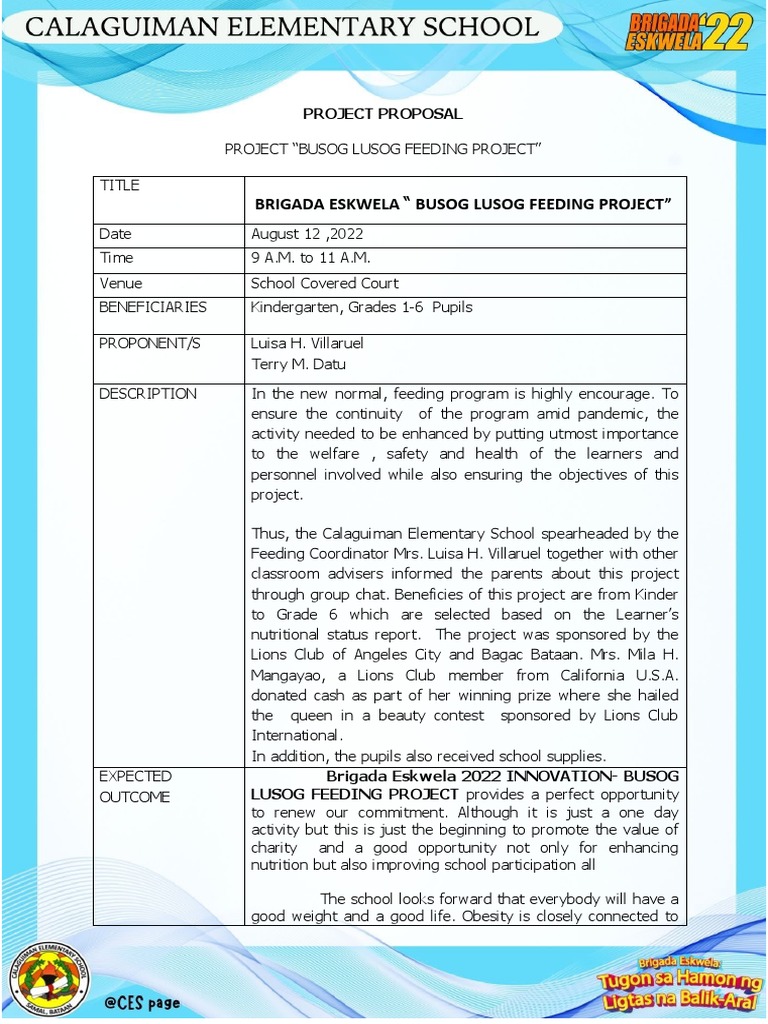 Busog Lusog Feeding Project Proposal | PDF | Social Science | Self ...