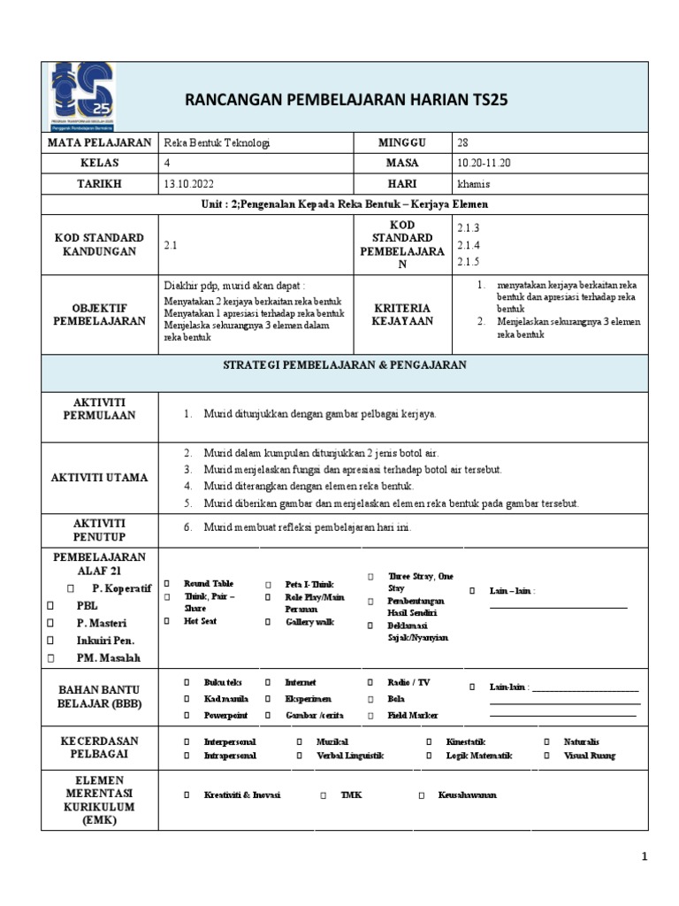 RPH RBT Tahun 4 Unit 2 Pengenalan Kepada Reka Bentuk 2.1.3 Kerjaya ...