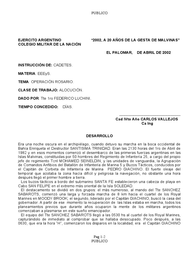 Resumen de la Operación Rosario | PDF | Militar | Operaciones militares