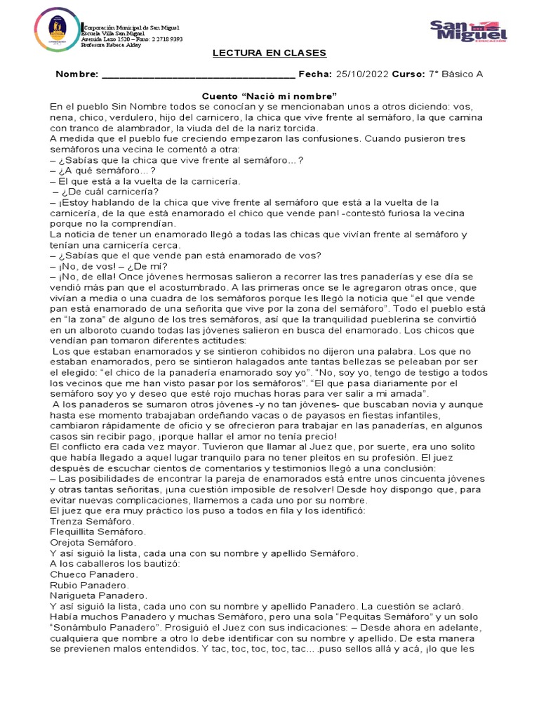 Cuento "Nació mi nombre" | PDF