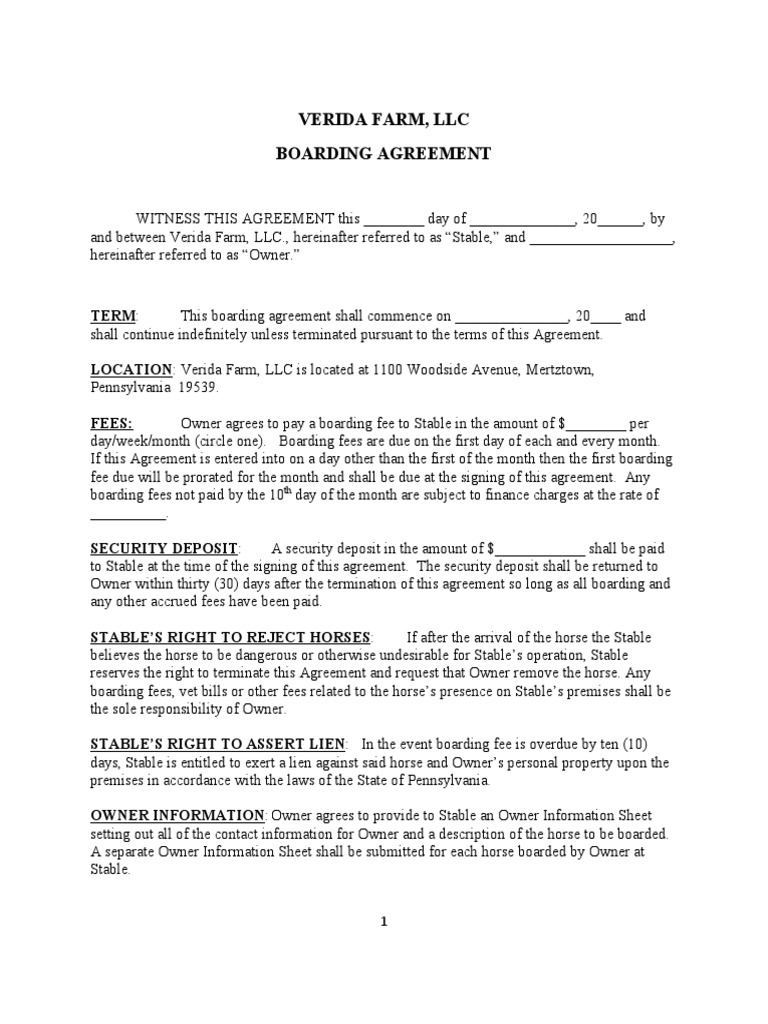 Verida Farm Boarding Agreement | PDF | Legal Liability | Justice
