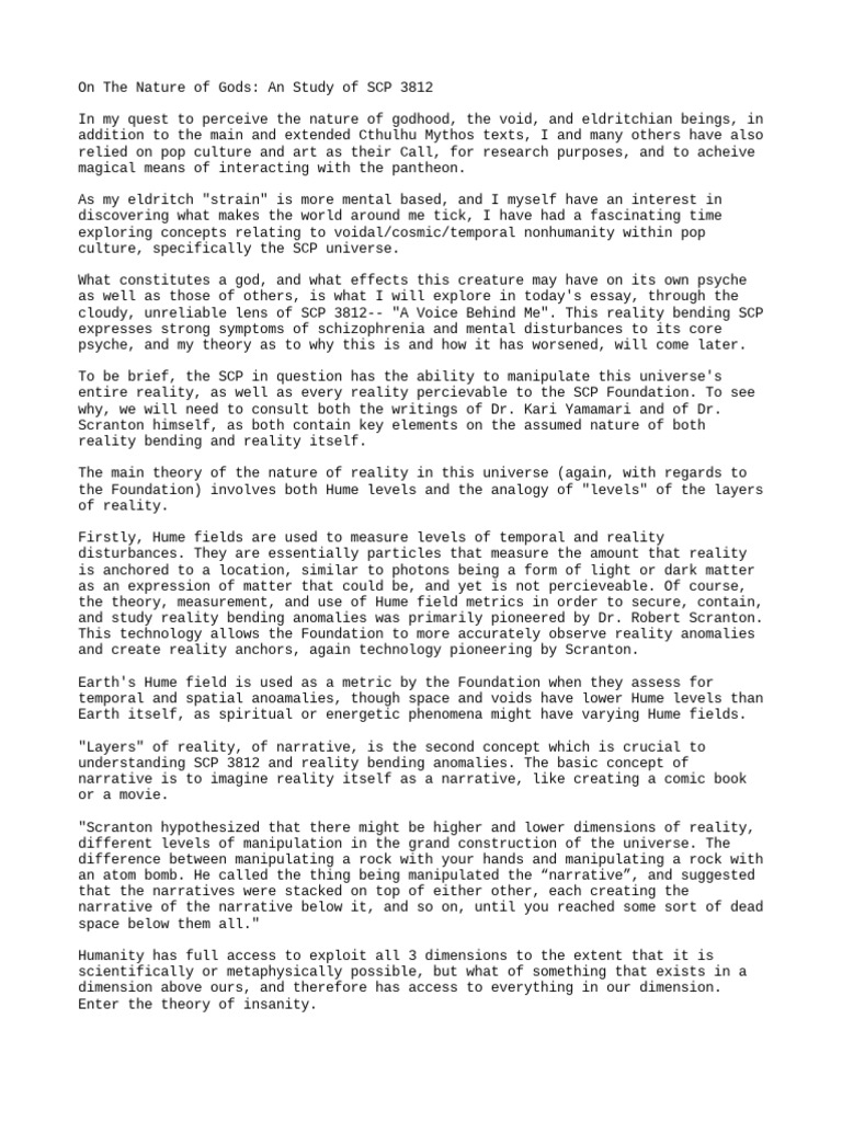 On The Nature of Gods SCP 3812 | PDF | Reality | Space