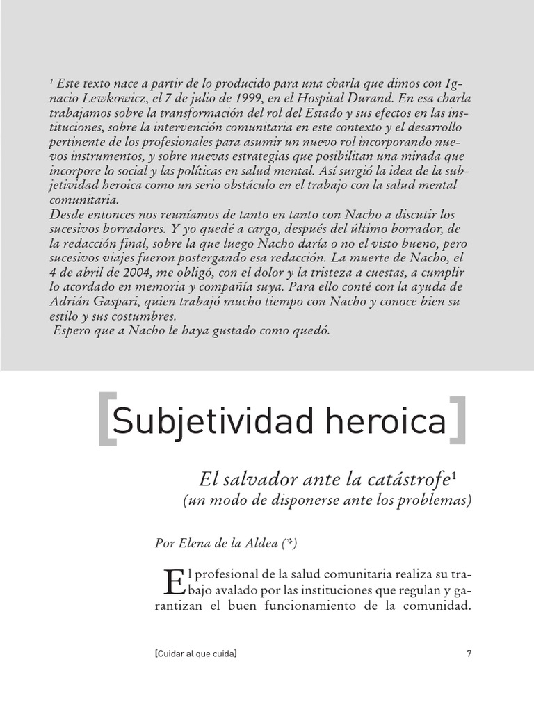 Subjetividad Heróica. El Salvador Ante La Catástrofe. Un Modo de ...