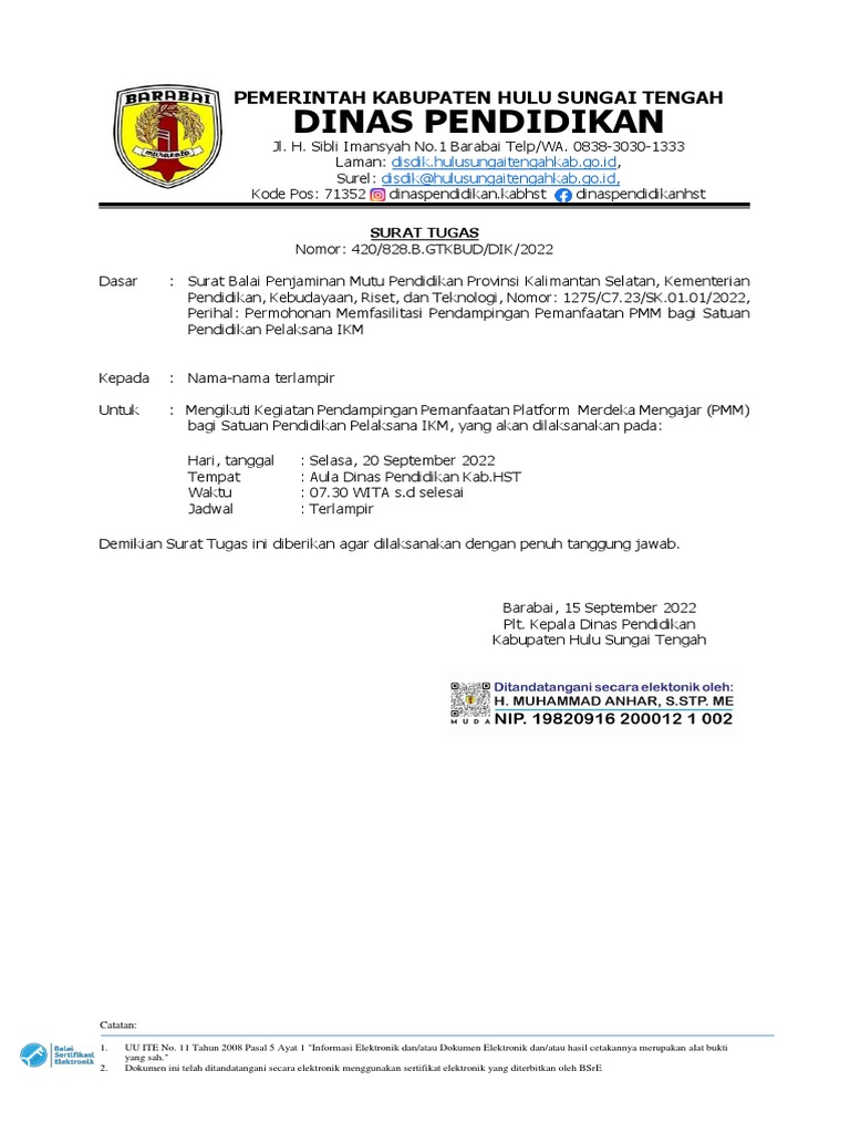 Surat Tugas Pendampingan PMM 2022 | PDF