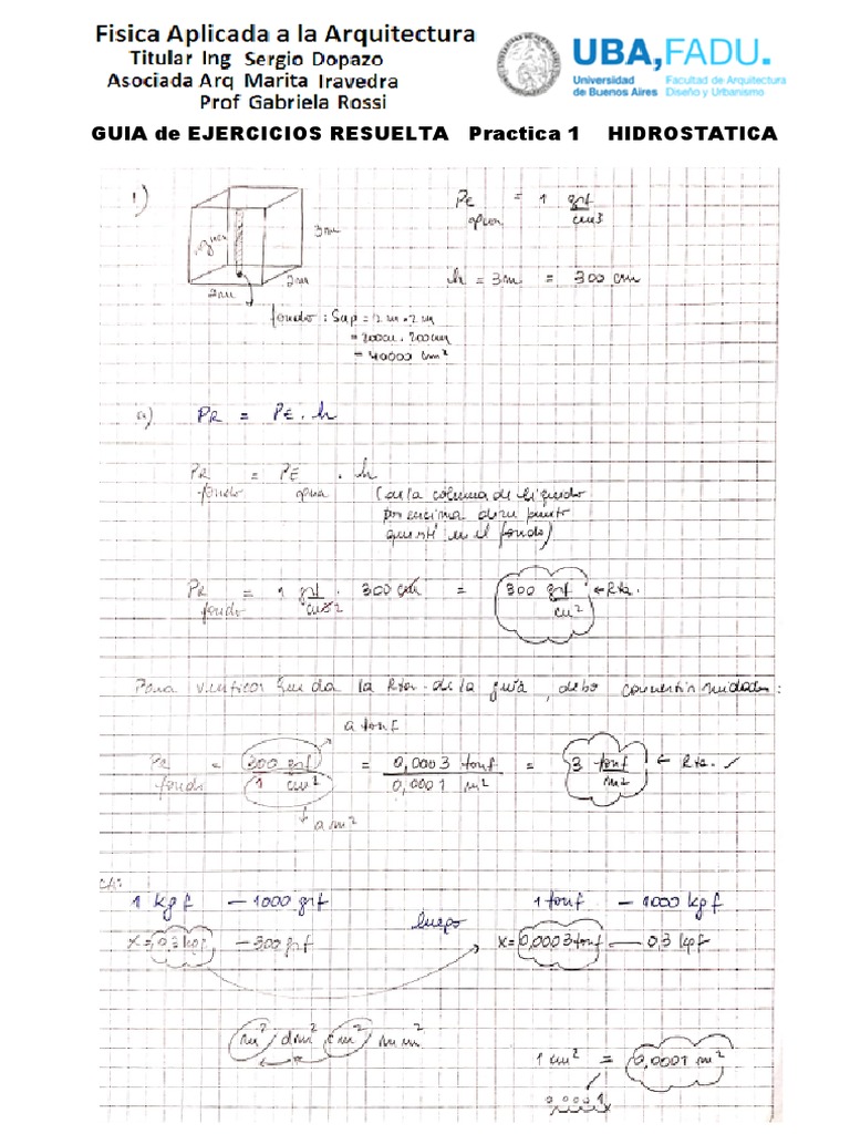 Guia de Ejercicios HIDROSTATICA Resuelta Corregido | PDF
