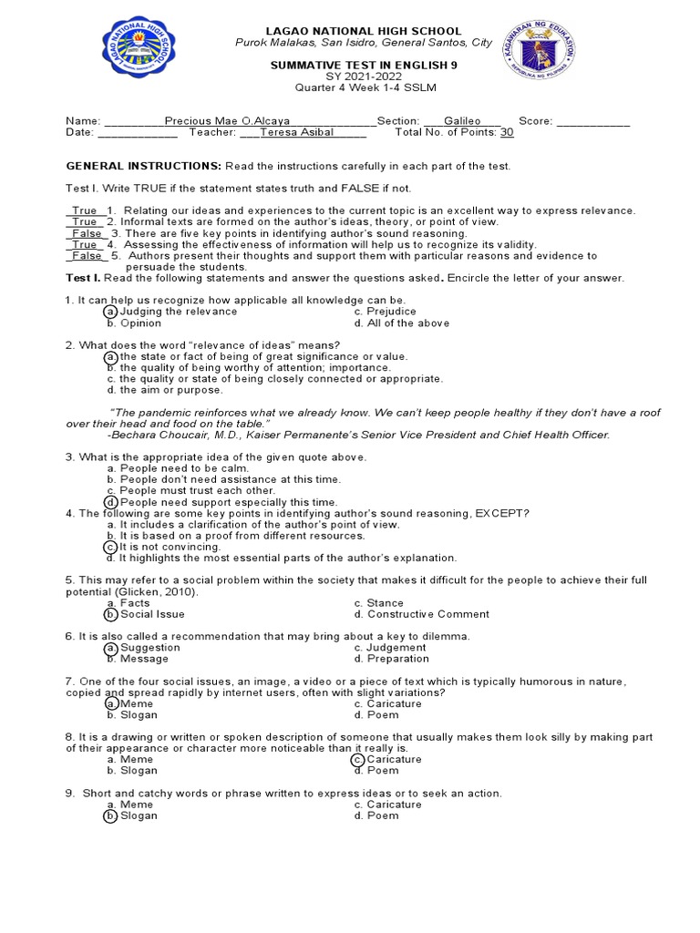 English Final Summative | PDF | Learning | Truth