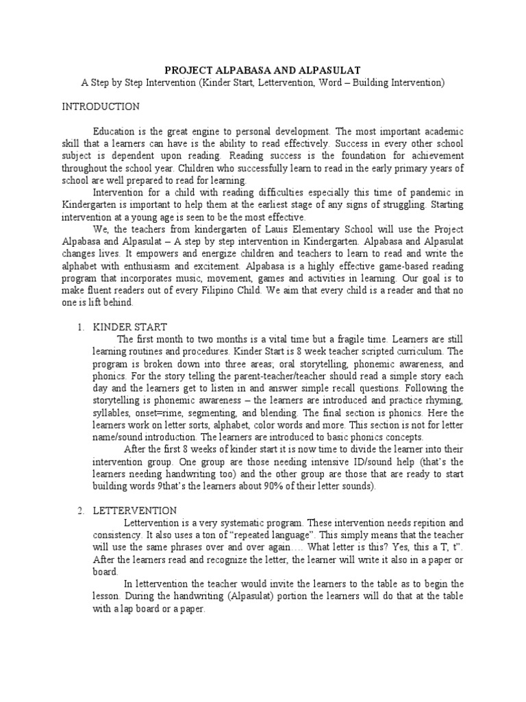 Reading Inter Vention Kindergartenproject Alpabasa and Alpasulat | PDF ...