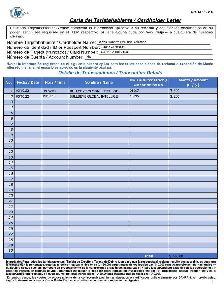 ROB 055 Carta de Contracargos TC TD v.6 Actualizado | PDF | Tarjeta de débito | Finanzas personales