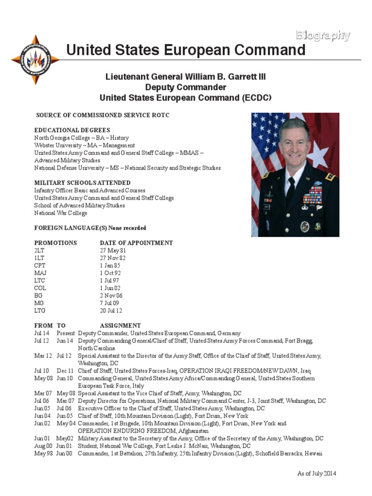 Biography General William B. Garrett III | PDF | 82nd Airborne Division ...